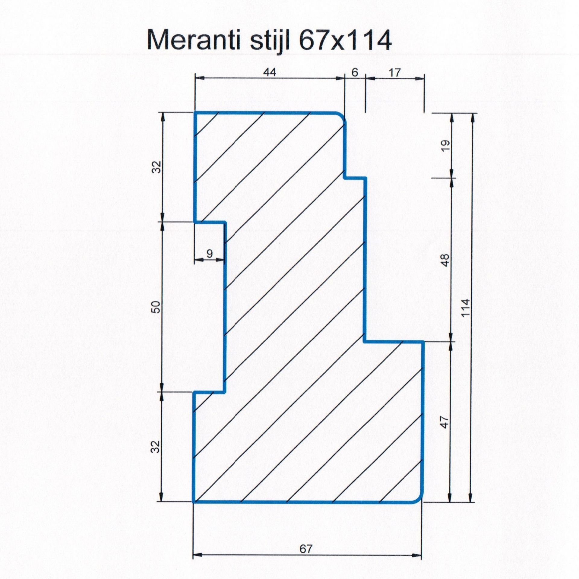 M1 Meranti 67x114 Kozijnhout Stijl | 1000 | KOZHOUT MER 67X114 STIJL M1
