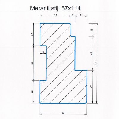 M1 Meranti 67x114 Kozijnhout Stijl | 1000 | KOZHOUT MER 67X114 STIJL M1